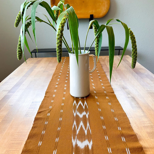 Serpentine Ikat Woven Table Runner - Cinnamon - Upavim Crafts