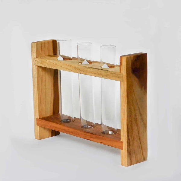 Teak Triple Tube Propagation Vase - Upavim Crafts